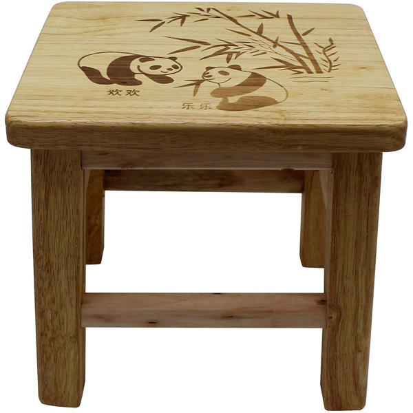Trinx Solid Wood Small Stool Panda Pattern Design Wooden Foot Stool Eco ...