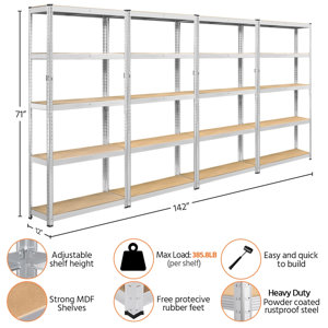 17 Stories 71" H x 35.5" W x 12" D Heavy Duty Steel Shelving Unit ...