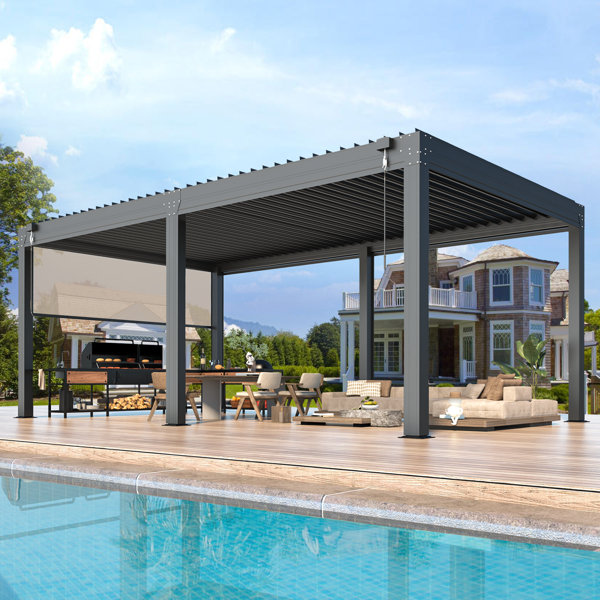 JoyHousey 12×20 Ft Aluminum Louvered Pergola, Hardtop Rainproof Pergola ...