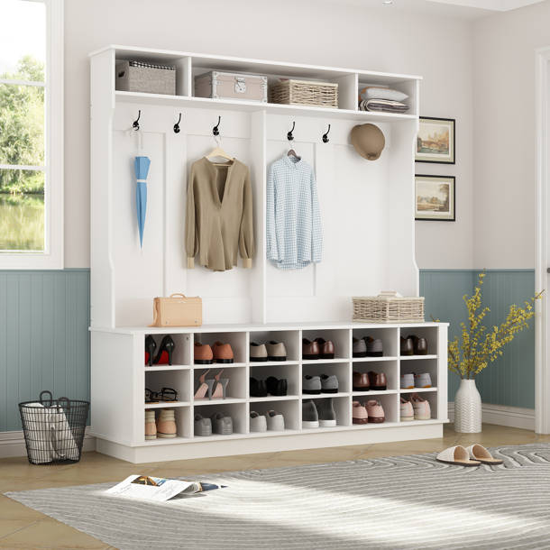 Wade Logan® Antoinetta Hall Tree 63'' Wide with Bench and Shoe Storage ...