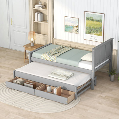 Red Barrel Studio® Twin 2 Drawer Platforms Bed with Trundle by Red ...