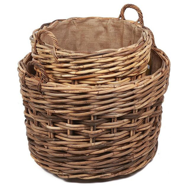 Red Hamper Round Wicker Log Carrier with Hessian Lining and Handles ...