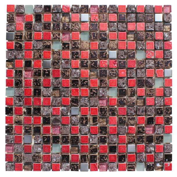 Intrend Tile Hand Colored Mosaic 1" x 1" Glass/Natural Stone Grid ...