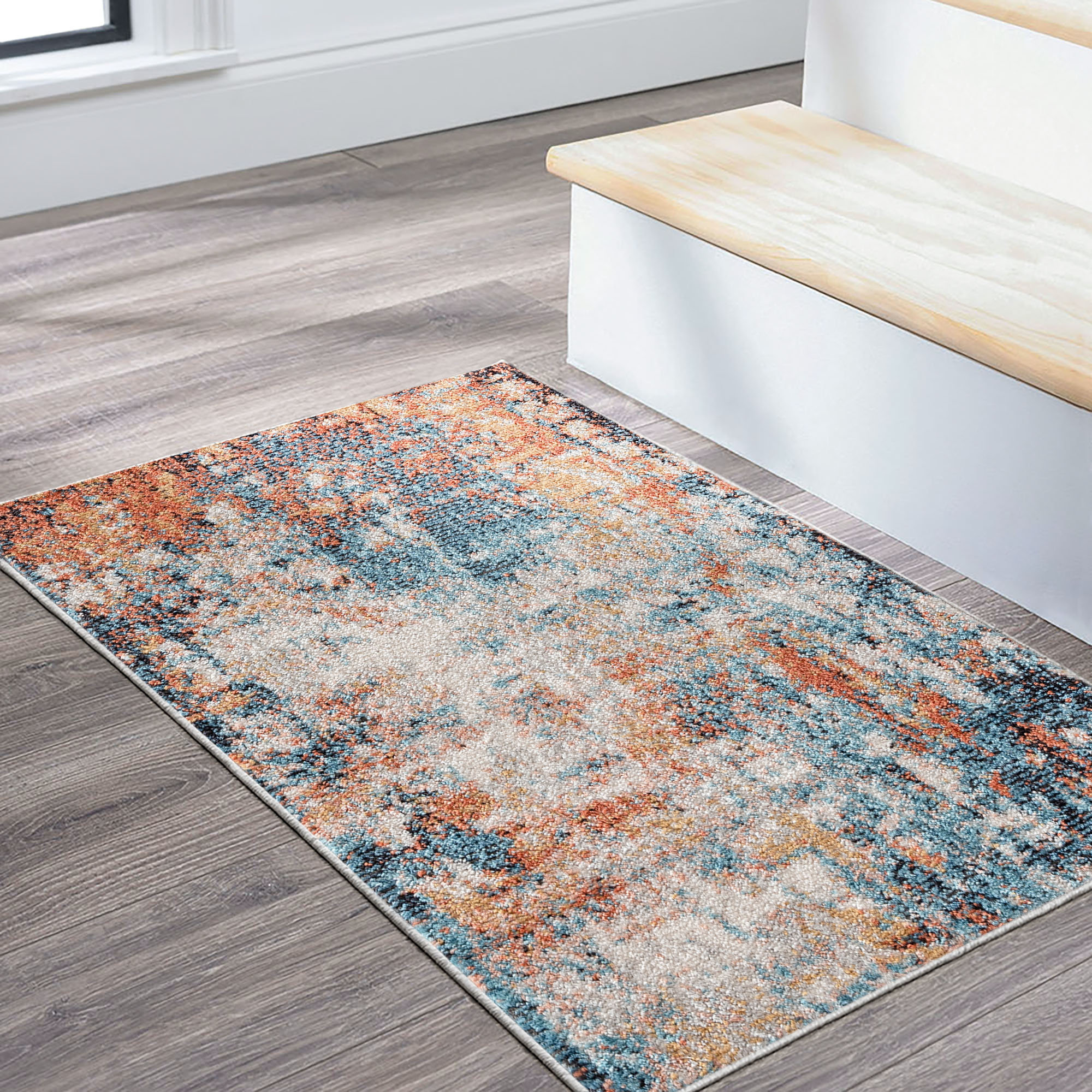 17 Stories Leffingwell Blue/Rust/Cream Area Rug | Wayfair