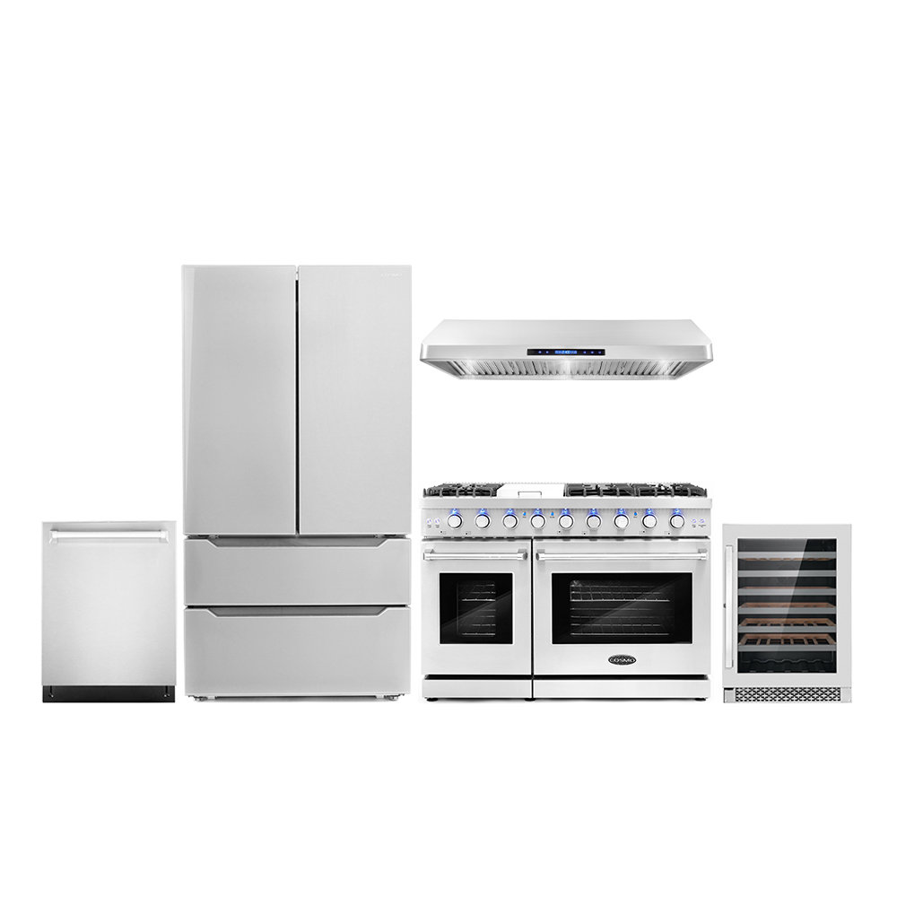 Cosmo 5 Piece Kitchen Appliance Package with French Door Refrigerator ...