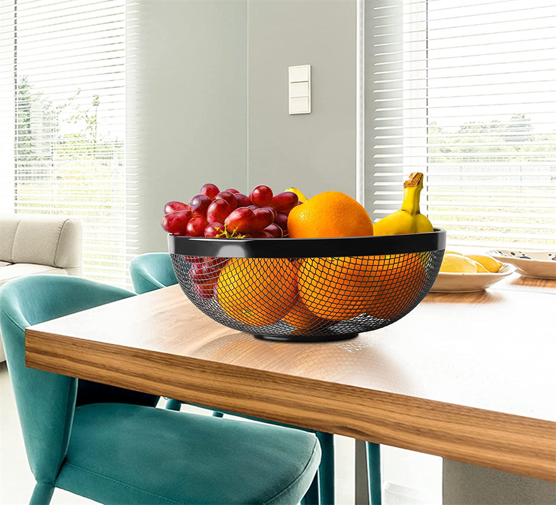 Ebern Designs Fruit Bowl For Kitchen Counter Wire Black Fruit Bowl Iron Decor For Storage