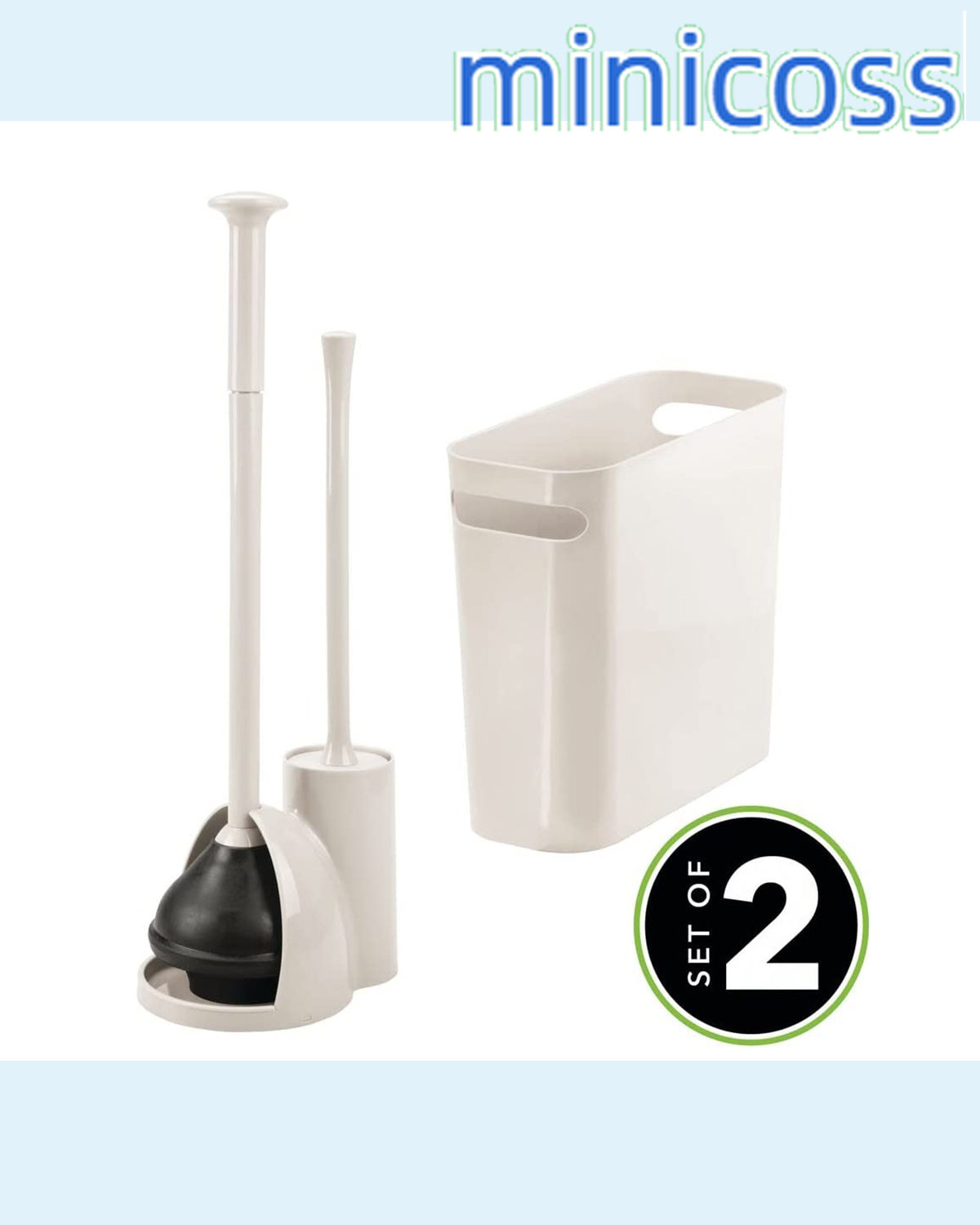 MINICOSS Compact Freestanding 2-In-1 Plastic Toilet Bowl Brush/Plunger ...