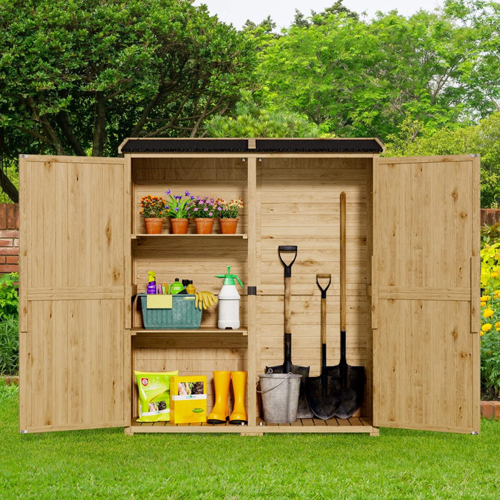 Aiho 4 ft. 7 in. W x 1 ft. 5 in. D Solid Wood Vertical Tool Shed ...