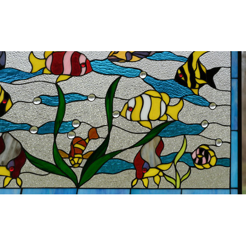 Rosecliff Heights Fish Under the Sea Stained Glass Window Panel | Wayfair