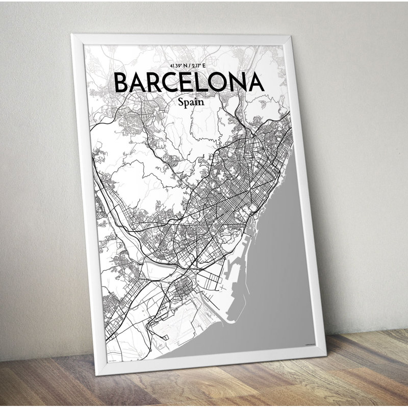 Wrought Studio Barcelona City Map On Paper Graphic Art | Wayfair