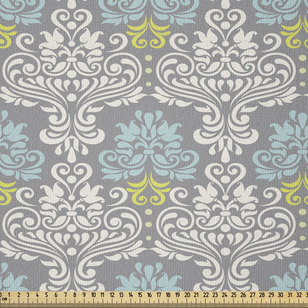 East Urban Home Grey Blue Fabric By The Yard, Traditional Colorful ...