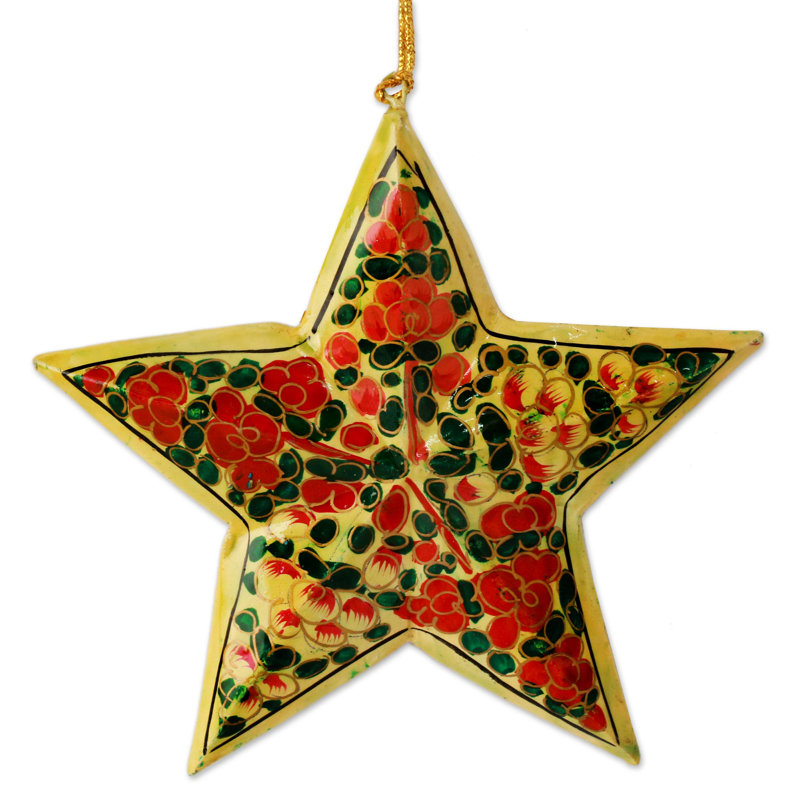 The Holiday Aisle® Floral Star Holiday Shaped Ornament Set of 4 | Wayfair