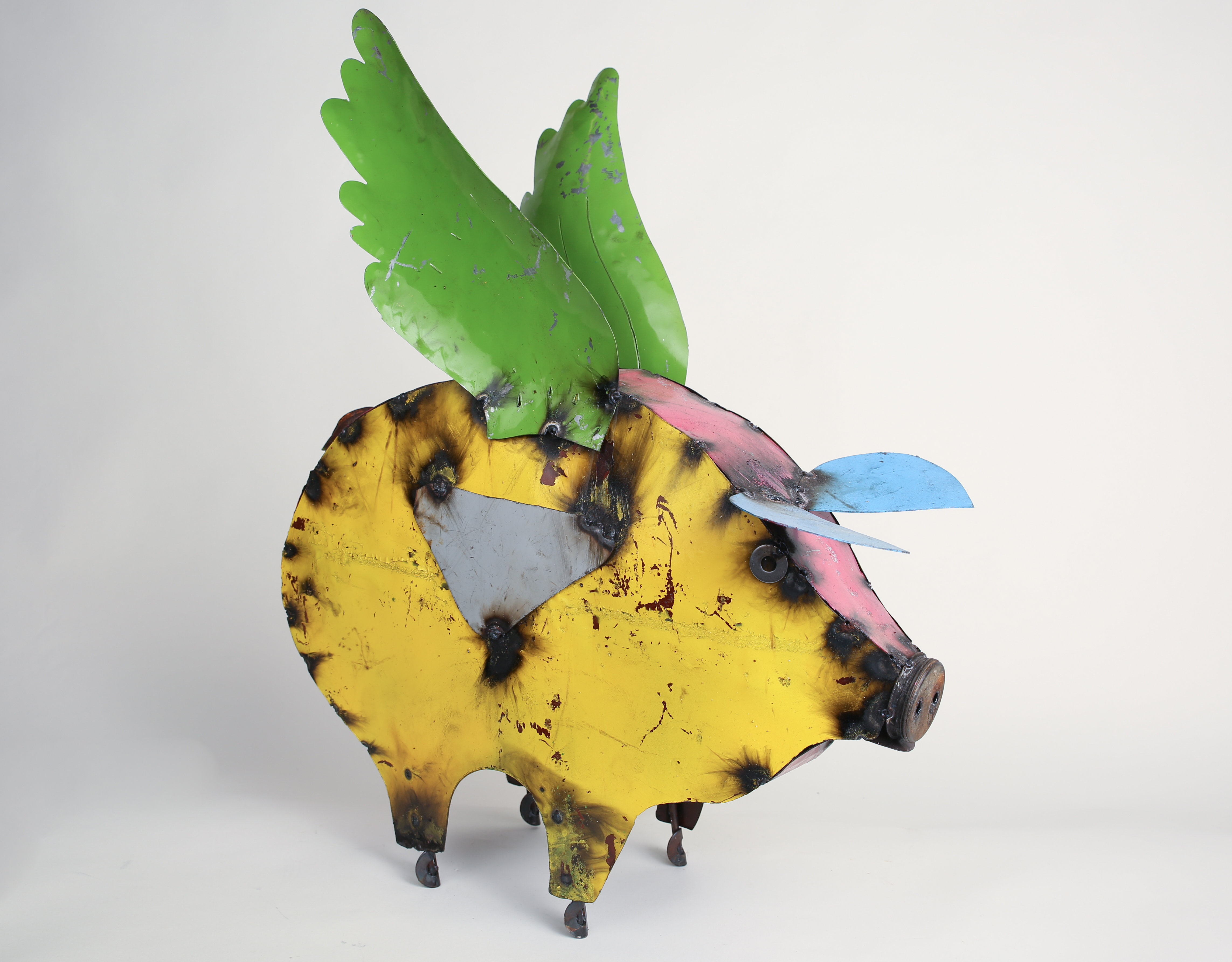 Ebern Designs Glennallen Large Recycled Metal Flying Pig Statue ...