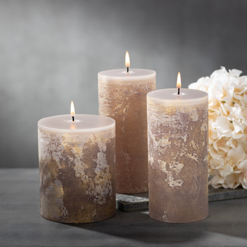 Kelly Clarkson Home 3 Piece Timber Unscented Pillar Candles Set | Wayfair