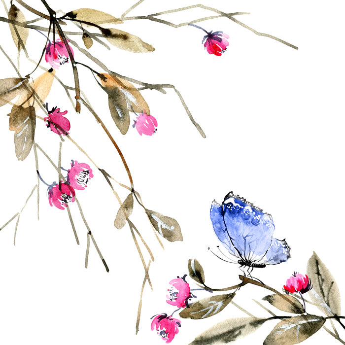 Brambly Cottage Blossom Tree And Butterfly by - Wrapped Canvas ...