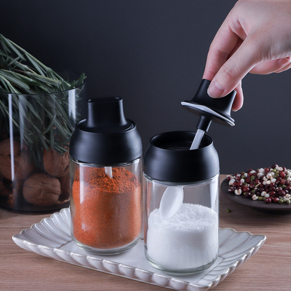 Prep & Savour Kitchen Glass Condiment Containers with Lids, Small ...