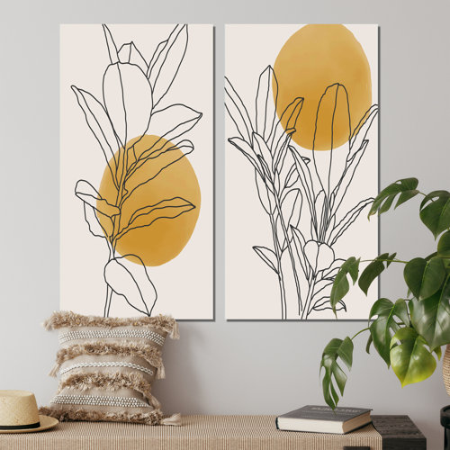 George Oliver Yellow Botanical Branch With Leaves I - 2 Piece Painting ...