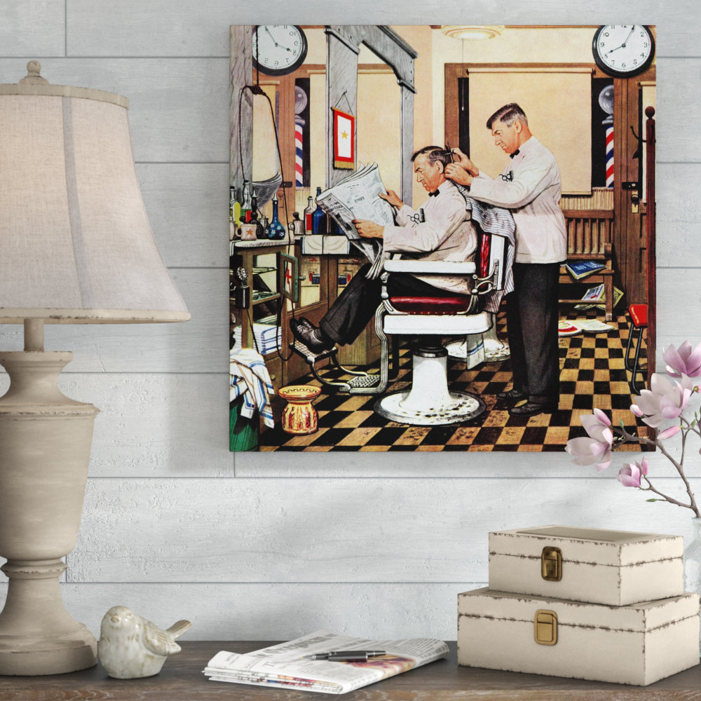 Charlton Home® Barber Getting Haircut On Canvas by Stevan Dohanos ...