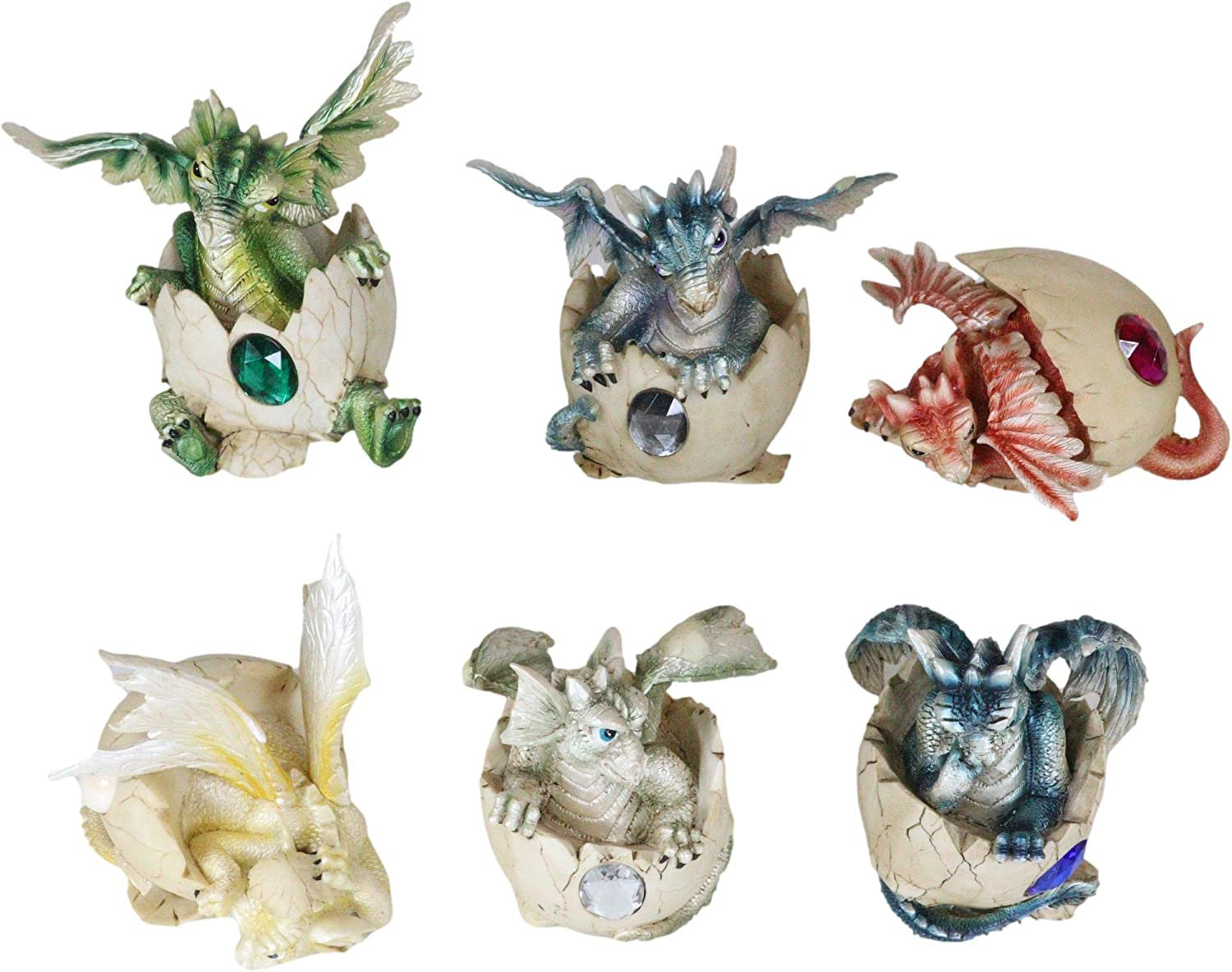 Trinx Hiroko 6 PiecesTwelve Month Birthstone Dragon Egg Statue Set | Wayfair