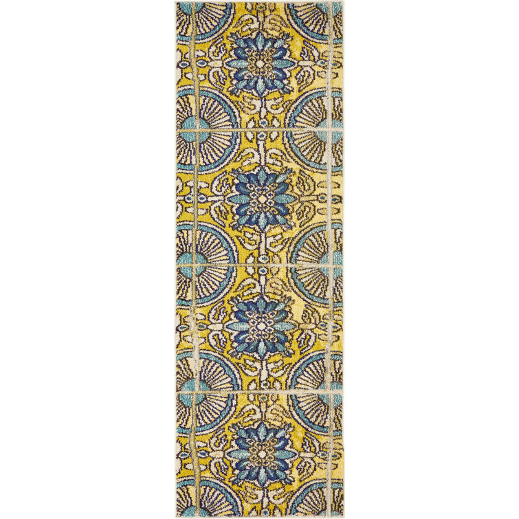 Langley Street Eddins Geometric Gold/Blue Area Rug & Reviews | Wayfair