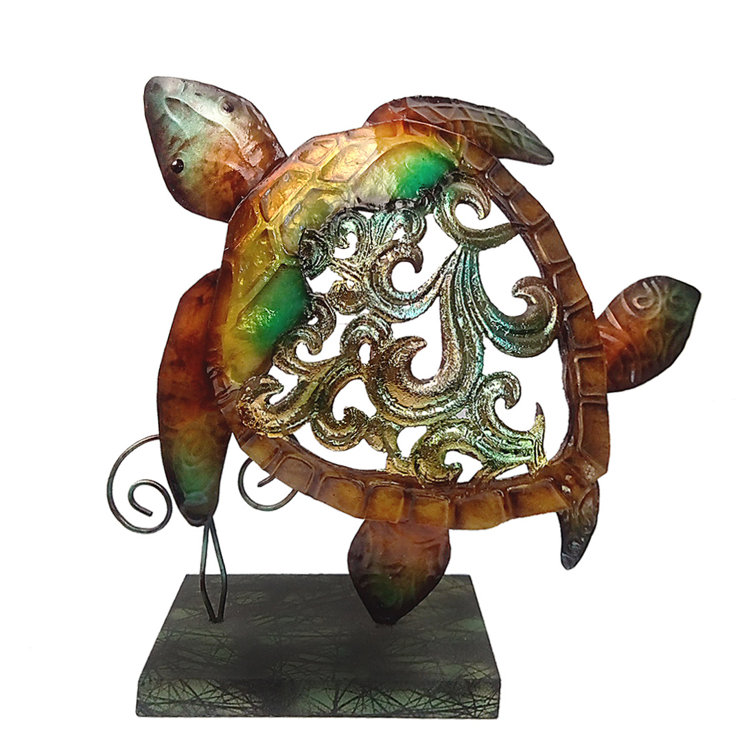 Bay Isle Home Turbeville Rustic Metal and Capiz Shell Table Top Turtle ...