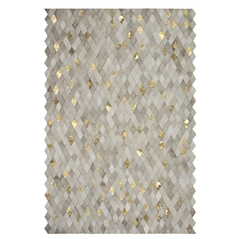 Cowhide Mall Demeter Handmade Cowhide Leather Ivory/Gold Rug | Wayfair