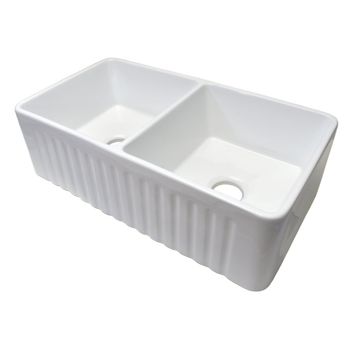 Alpha International 33" L x 18" W Double Basin Farmhouse Kitchen Sink ...