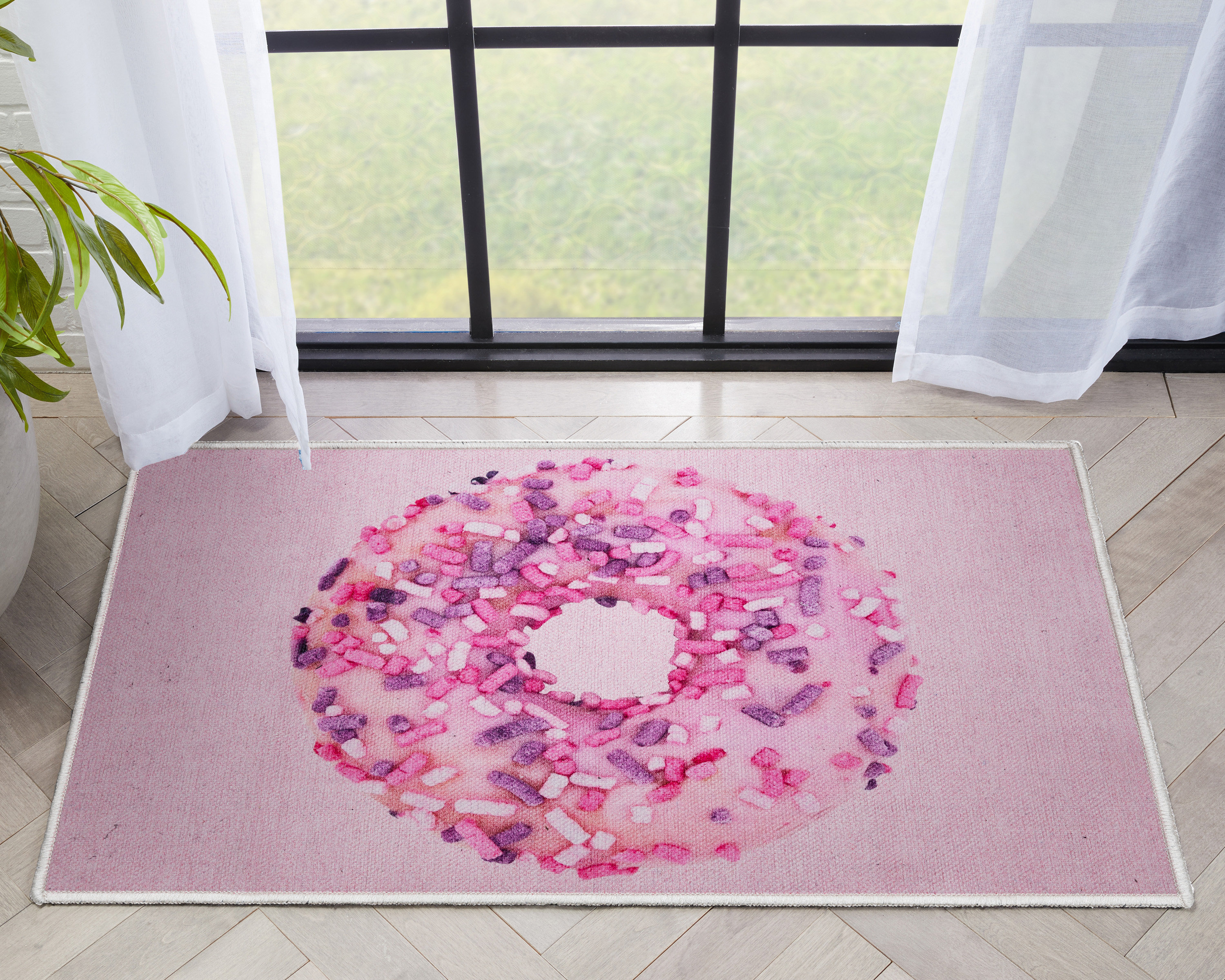 Well Woven Apollo Pink Sprinkles Donut Kids Pink Easy Clean Area Rug ...