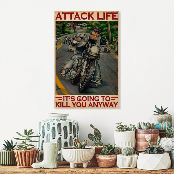Trinx Motorcycle Attack Life - Wrapped Canvas Graphic Art | Wayfair