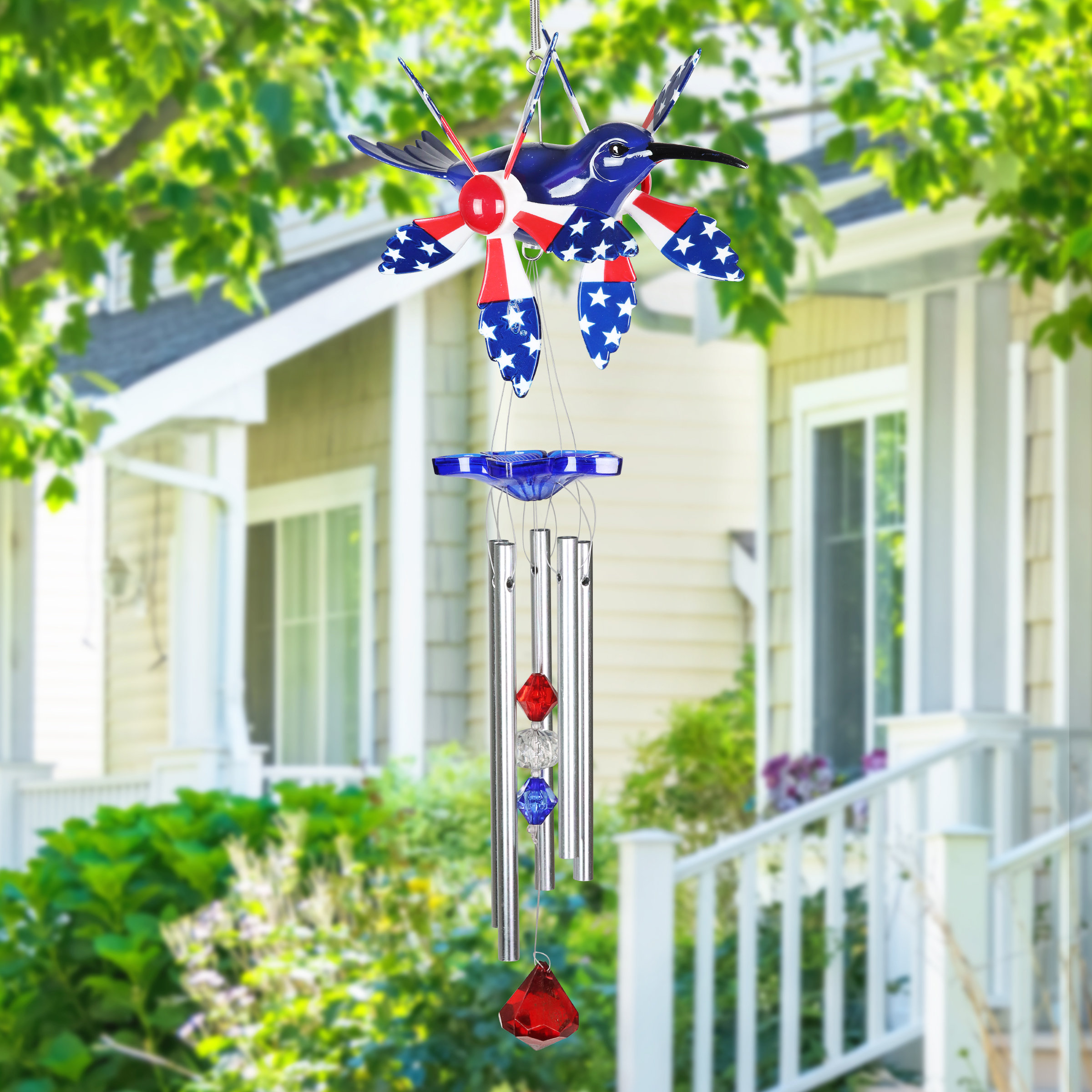 Exhart Windywing Patriotic Whirligig Hummingbird Wind Chime, 7 By 18 ...