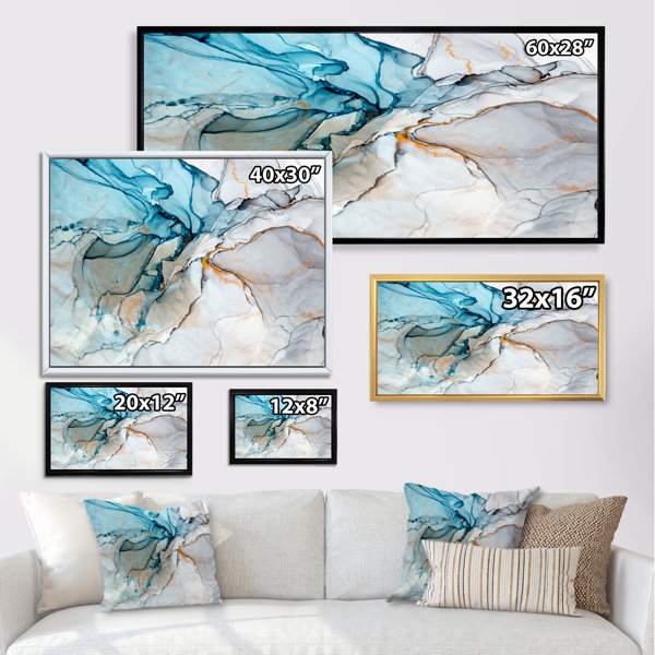 Wrought Studio Luxry Blue And Grey Marble Art Ripples Luxry Blue And ...