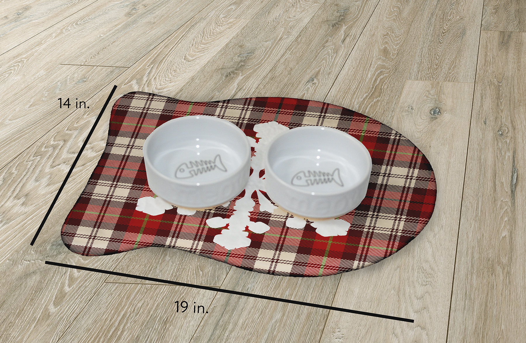 e by design Snow Flake On Plaid Fish Shape Pet Feeding PlaceMat | Wayfair