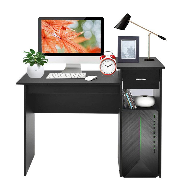 Latitude Run® Compact Computer Desk With Drawers And Shelves For Small ...