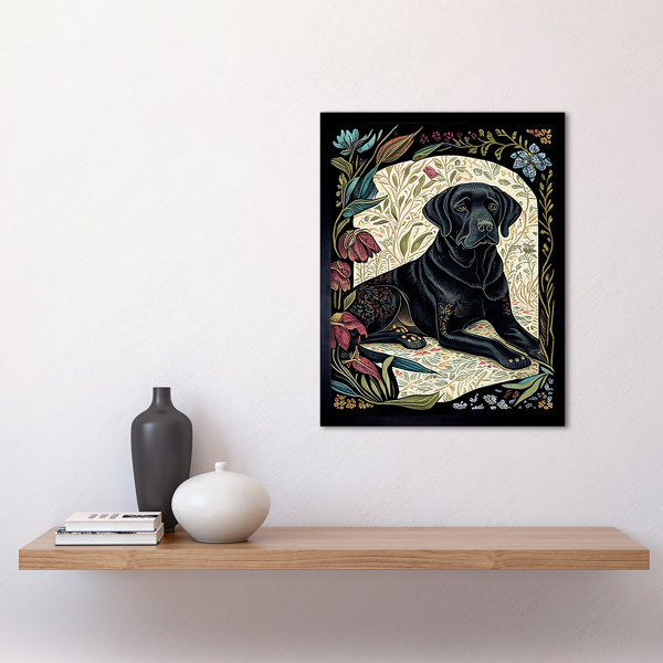 Marlow Home Co. Black Labrador Dog With Floral Patterns Vintage ...