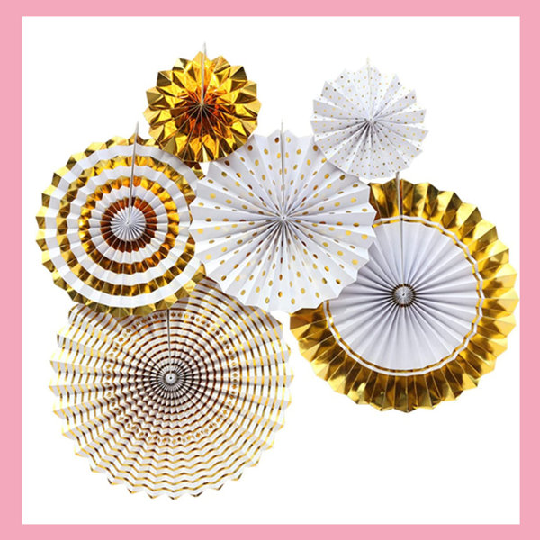 JRBEY Paper Fan Flowers，6Pcs/Set Paper Fans Set Hanging Pinwheels Fan ...