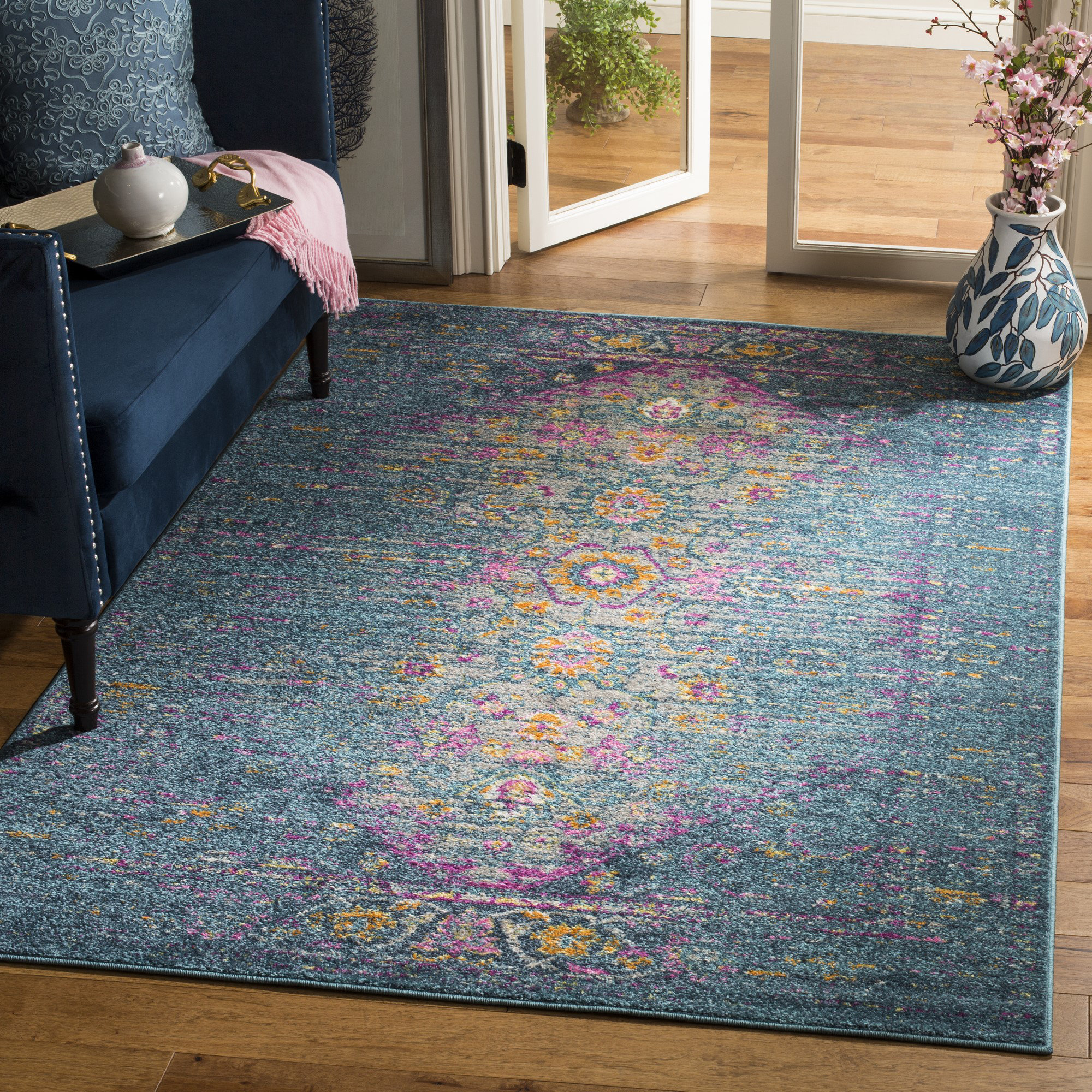 Langley Street Felty Machine Woven / Power Loomed Performance Blue Rug ...