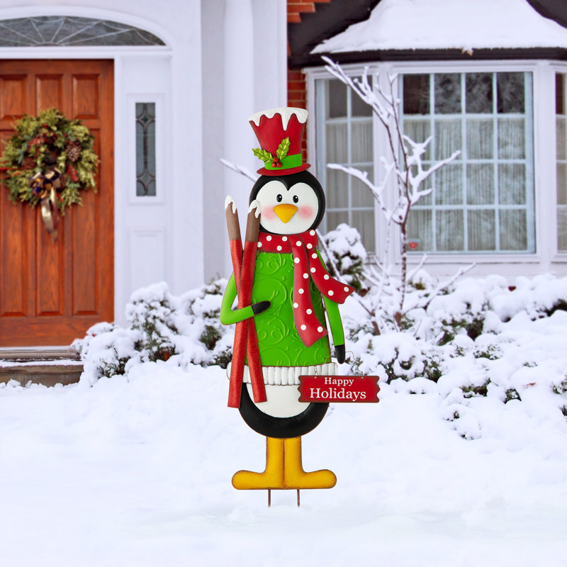 The Holiday Aisle® 36"H Metal Christmas Penguin Yardstake or Standing ...