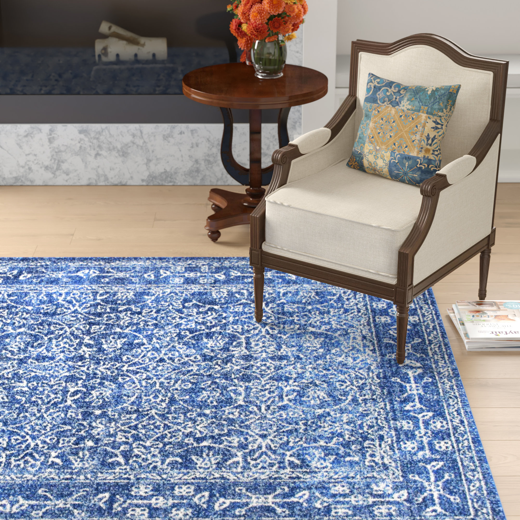 Mercury Row® Utterback Oriental Dark Blue/White Area Rug & Reviews ...