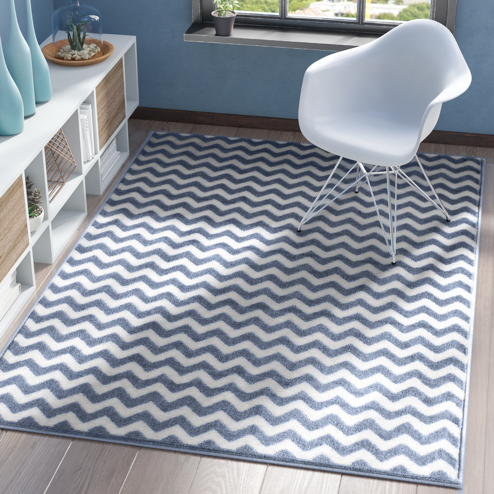 Wrought Studio Quesinberry Chevron Light Blue/White Area Rug & Reviews ...