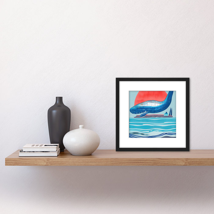 Wee Blue Coo Breaching Blue Whale At Sunset Ocean - Picture Frame ...