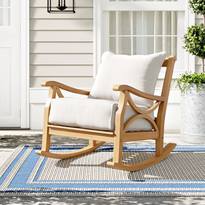 Birch Lane™ Brunswick Outdoor Teak Rocking Chair with Cushions ...