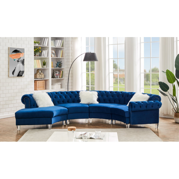House of Hampton® Dikkie 139" Wide Velvet Symmetrical Modular Seating ...