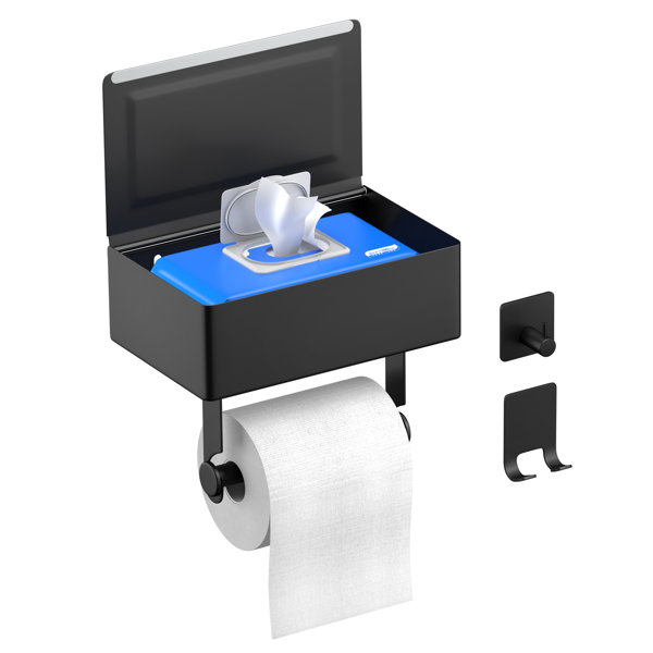 Poloma Wall Mount Toilet Paper Holder With Wet Wipes Storage + 2 Hooks ...