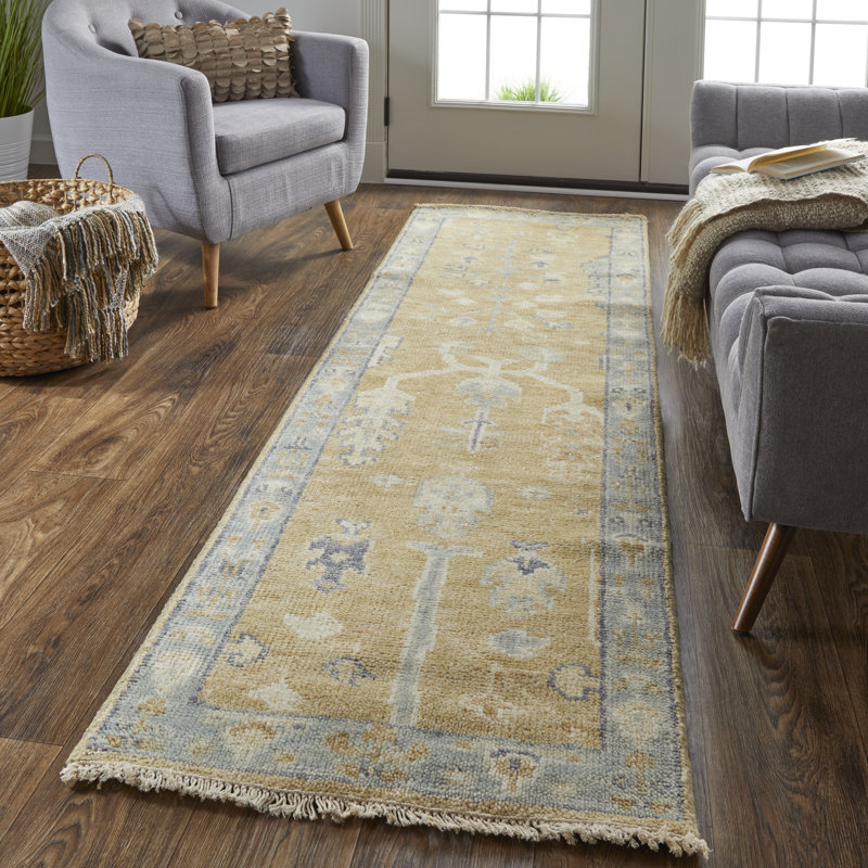 Brandonville Handmade Gold/Light Blue Rug | Birch Lane