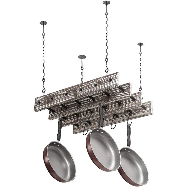Gracie Oaks Ceiling Mounted Wooden Hanging Pot Rack & Reviews | Wayfair