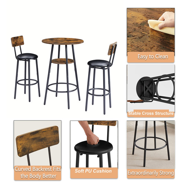 17 Stories 3-Piece Bar Table Set for 2, 2-Tier Round Bistro Dining ...