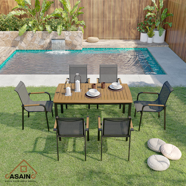 CASAINC Luxury Faux Wood 6-person 63" Long Outdoor Dining Set | Wayfair