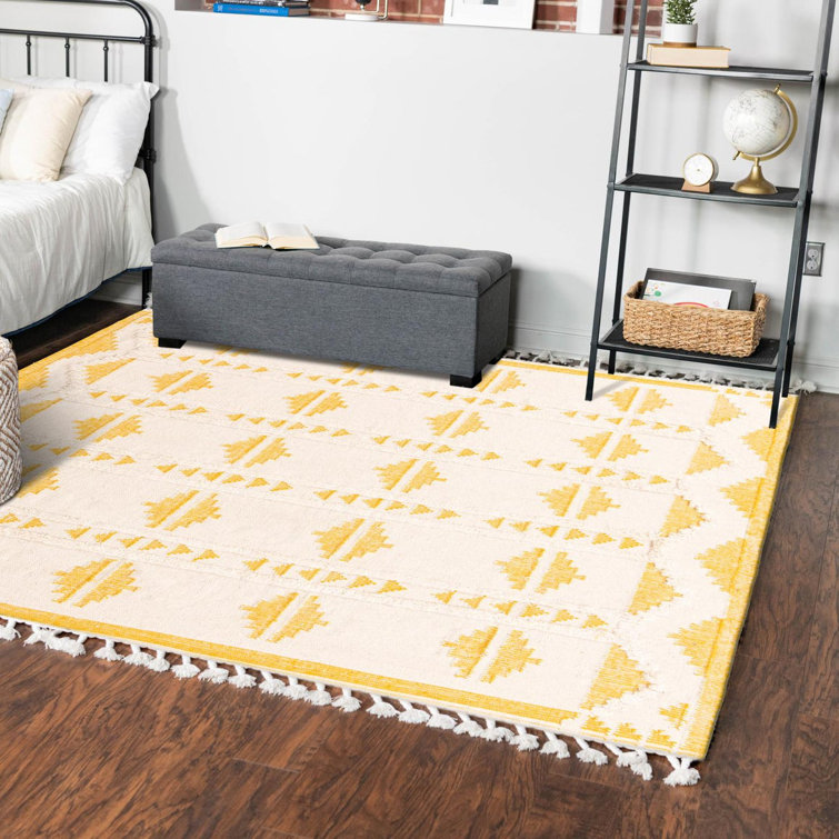 Union Rustic Faver Handmade Flatweave Wool White/Yellow Rug | Wayfair