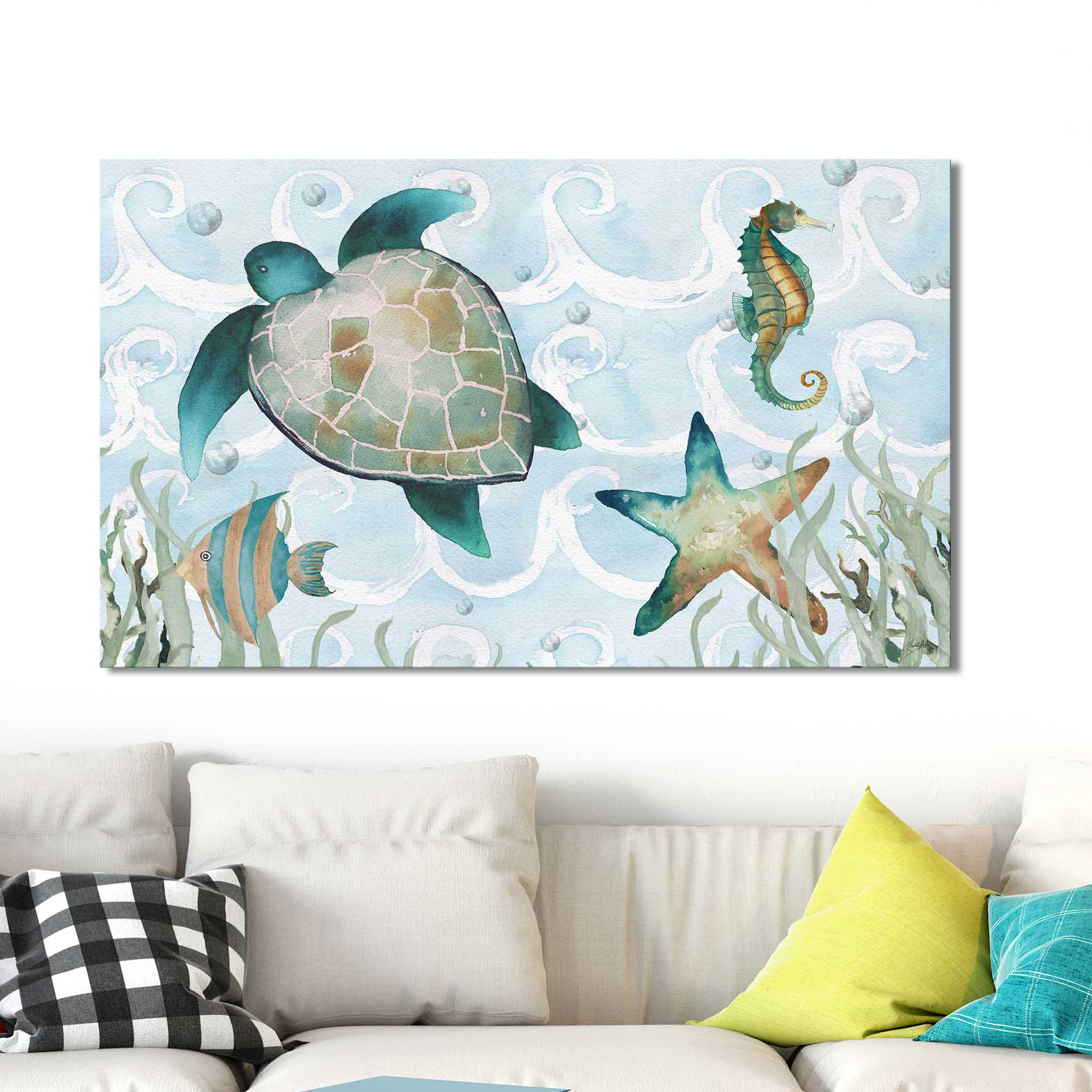 Highland Dunes Watercolor Sea Creatures Panel (Blue) by Elizabeth ...