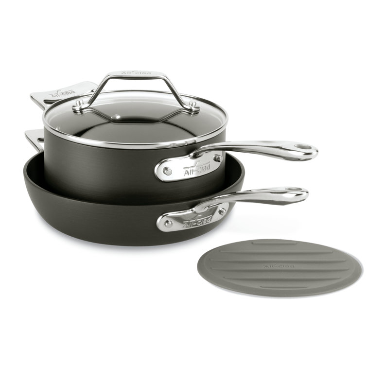 All-Clad Essentials 4-Piece Non-Stick Skillet Set with Lids & Reviews ...